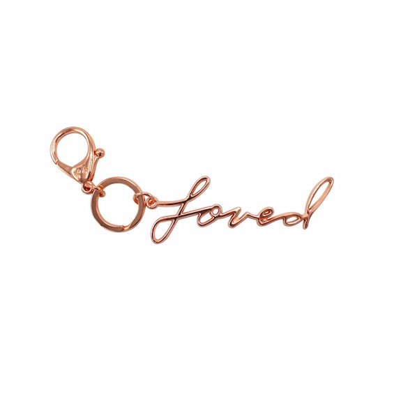 Gliz Design CA | Teethers | Itzy Ritzy : Rose Gold Loved Charm Keychain